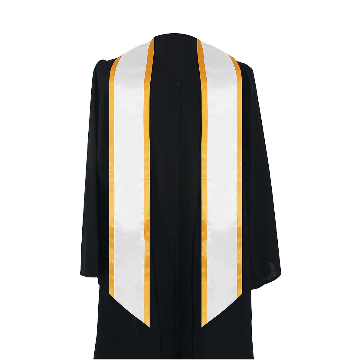 GraduationMall Plain Graduation Honor Stole Angled End White With Gold Trim Unisex Adult 72" Long