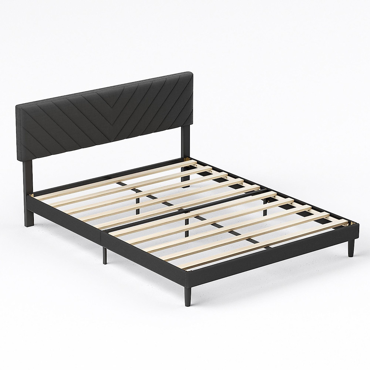 Queen Size Bed Frame Upholstered Platform with High-Adjustable Headboard and Solid Wood Slats Support, Heavy Duty Mattress Foundation, Non-Slip and Noise-Free,No Box Spring Needed, Easy Assembly, Grey