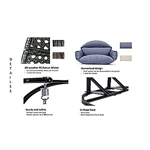 Double Egg Chair with Stand, 2 Person Heavy Duty Hanging Wicker Rattan Swinging Chair Hammock Nest Chair for Indoor Outdoor Patio Lounger Swinging Loveseat Perfect for Balcony Garden - Dust Blue