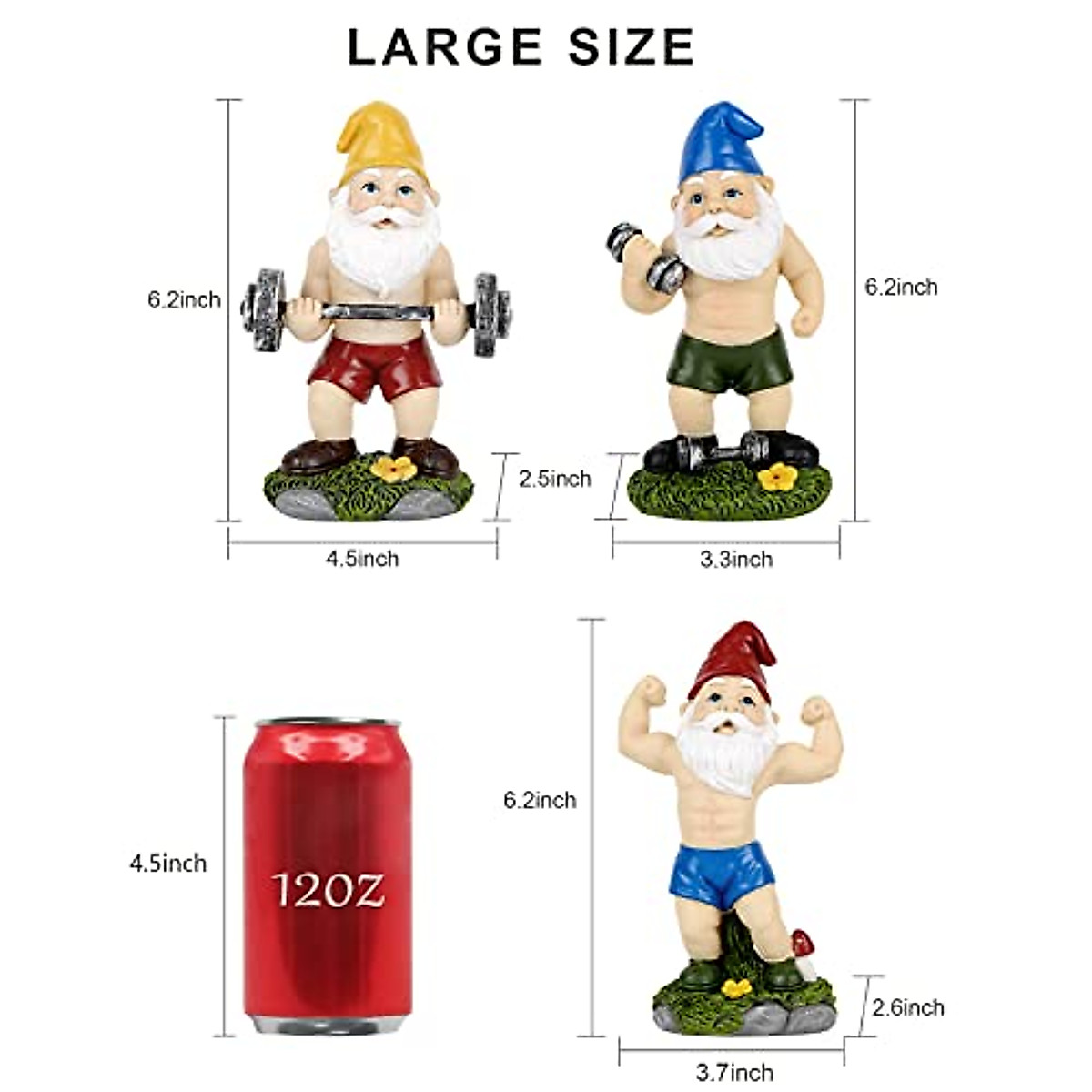 Mrsivrop Funny Workout Garden Gnomes Statues 3pcs 6.2 Inches Outdoor Funny The Muscular, Barbell and Dumbbell Gnomes Decorations Set for Yard, Lawn, Patio, Indoor Gnome Figurine for Home Tabletop
