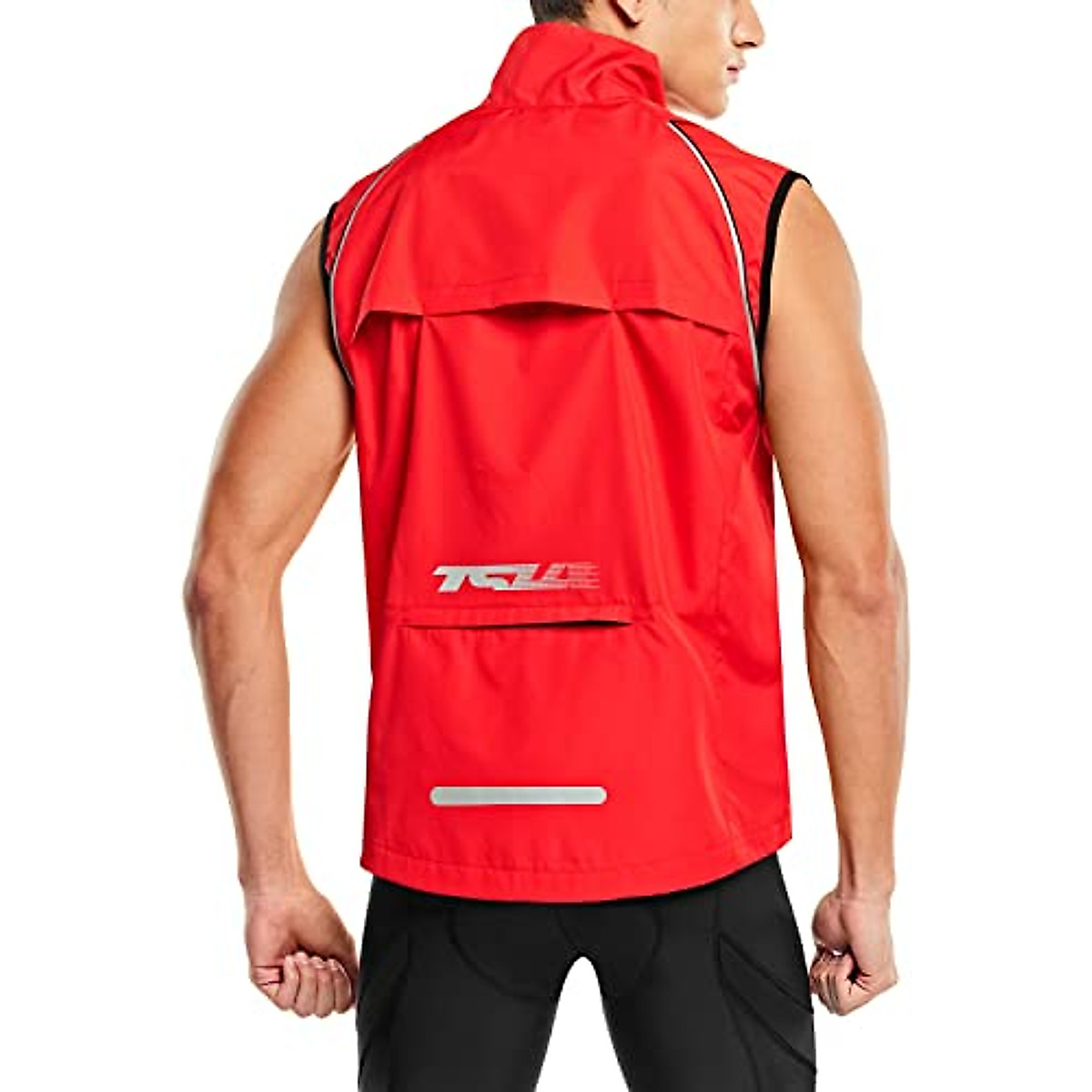TSLA Men's Cycling Jacket with Removable Sleeves, Reflective Vest Windbreaker, Lightweight Waterproof Running Jackets, Cycling Red, Small