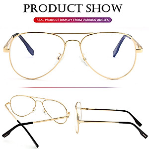 PORADAY Classic Aviator Glasses Clear Lens Metal Frame Eyewear for Men Women (Gold Frame/Clear Lens)