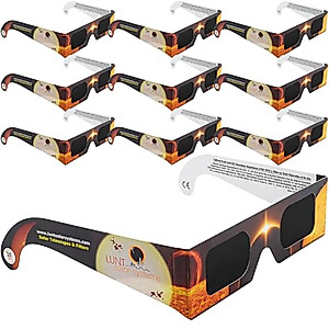 Lunt Solar Systems 10 Pack Premium, Solar Eclipse Glasses NASA Approved 2024, ISO and CE Certified Optical Quality Safe Shades for Direct Sun Viewing for Solar Eclipse