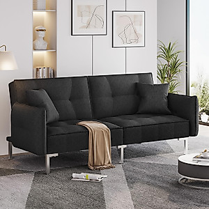 Yaheetech Futon Sofa Couch Convertible Sofa Sleeper Bed with Armrest Home Recliner Couch Home Living Room Furniture Linen Fabric Black