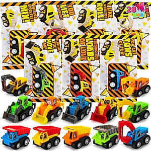 JOYIN 28 Valentines Day Construction Vehicle Greeting Cards for Kids Valentine's Day Classroom Exchange Prizes, Construction Truck Party Favor Gifts
