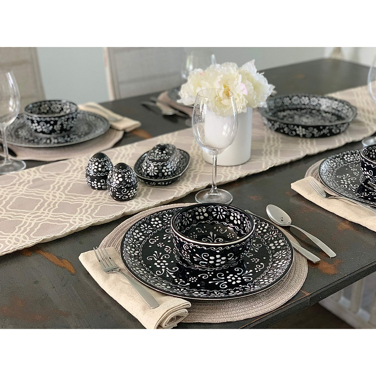 Global Crafts Encantada Handmade Hand-Painted Authentic Mexican Pottery, Butter Dish with Lid, Ink Collection, Black and White, (MC129I)