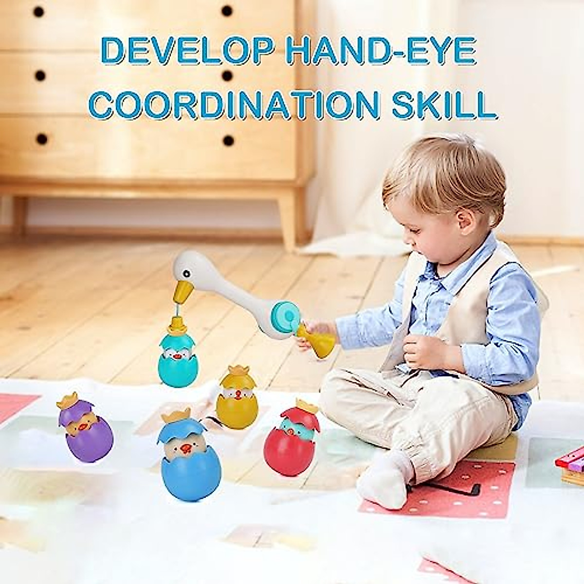 Hiitytin Bath Toy for Toddlers 1-3 Bathtub Toy with Fishing Floating Squirts Toy Water Scoop Swimming Egret Bird and Stacking Cups (6 Pack)