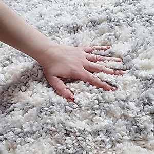 SUPERIOR Indoor Shag Area Rug Perfect for Bedroom, Kitchen, Laundry Room, Entryway, Office, Playroom, Plush Fuzzy Carpet Cover, Contemporary Modern Boho Geometric, 4' x 6', Grey-Cream