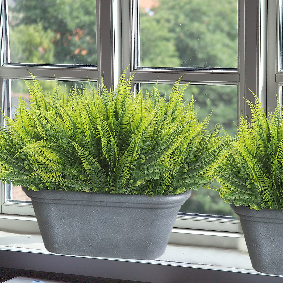 Artificial Plants, 12 Bundles Fake Boston Fern Greenery Outdoor UV Resistant Plastic Flowers Indoor Outside Hanging Planter Home Garden Decor