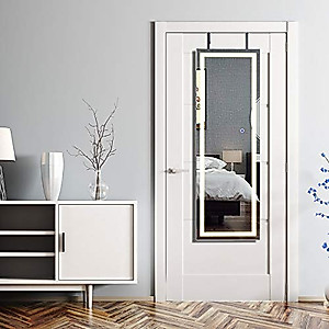 AUGESTER Jewelry Cabinet w/ Full Length Mirror, 47.5'' Wall/Door Mounted Jewelry Armoire w/ LED Touch Screen Mirror, Large Storage, Lockable Jewelry Organizer Armoire (Black)