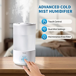 Clarston Humidifiers for Bedroom, 4L Cool Mist Humidifier with Essential Oils Diffuser and Nightlight, Top Fill Humidifiers for Home Large Room, Timer, Auto Shut-off, 40H Runtime