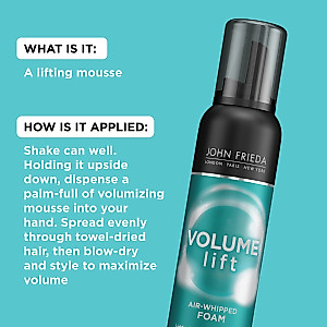 John Frieda Volume Lift Air Whipped Foam for Lightweight Fullness, Fine Hair Nourishing Mousse for Natural Volume, 7.5 Ounces, Formulated with Air-Silk Technology
