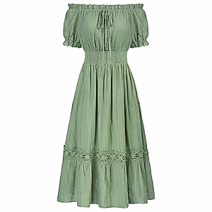 Renaissance Dress for Women Medieval Midi Length Vintage Dresses Light Green L