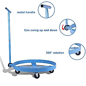yue 55 Gallon Heavy Duty Steel Drum Dolly with 4 Swivel Caster and Handle, Rolling Bucket Dolly Hand Truck for Paint Bucket for Workshops, Factories, Warehouses (Blue) (YQTC-Blue)