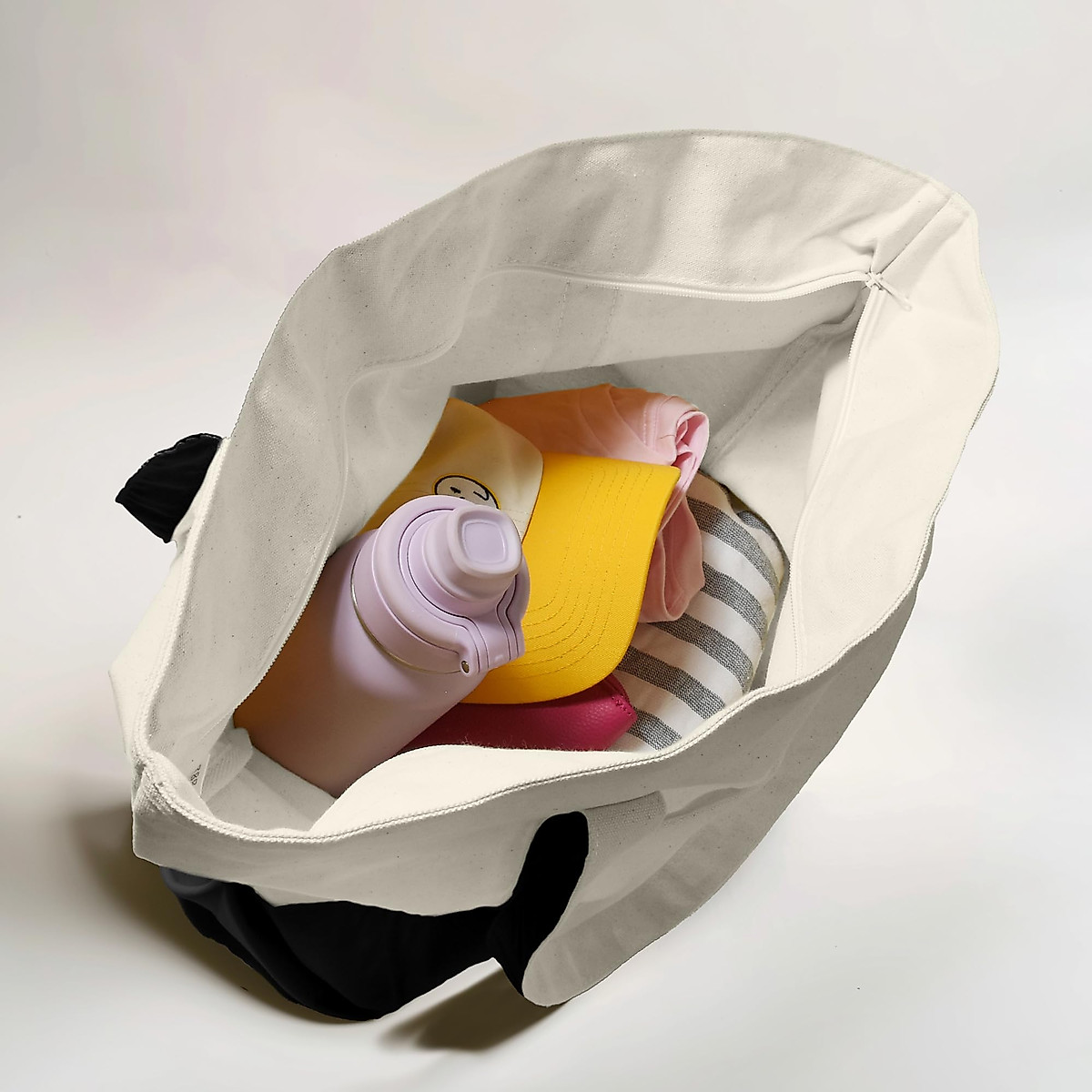 DALIX 22" Large Cotton Canvas Zippered Shopping Tote Grocery Bag in Navy Blue