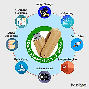 Possibox Custom Swivel Wooden USB 2.0 Flash Drive 128MB Imprinted or Engraved with Your Logo - Bulk Wholesale Promotional - 50 Pack