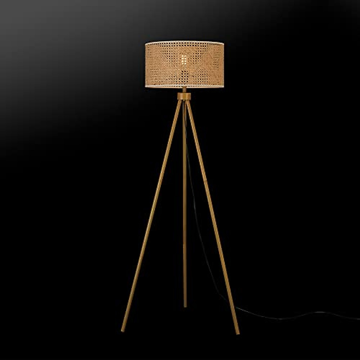 Globe Electric 65914 60" Floor Lamp, Faux Wood Tripod Base, Rattan Shade, On/Off Rotary Switch on Socket