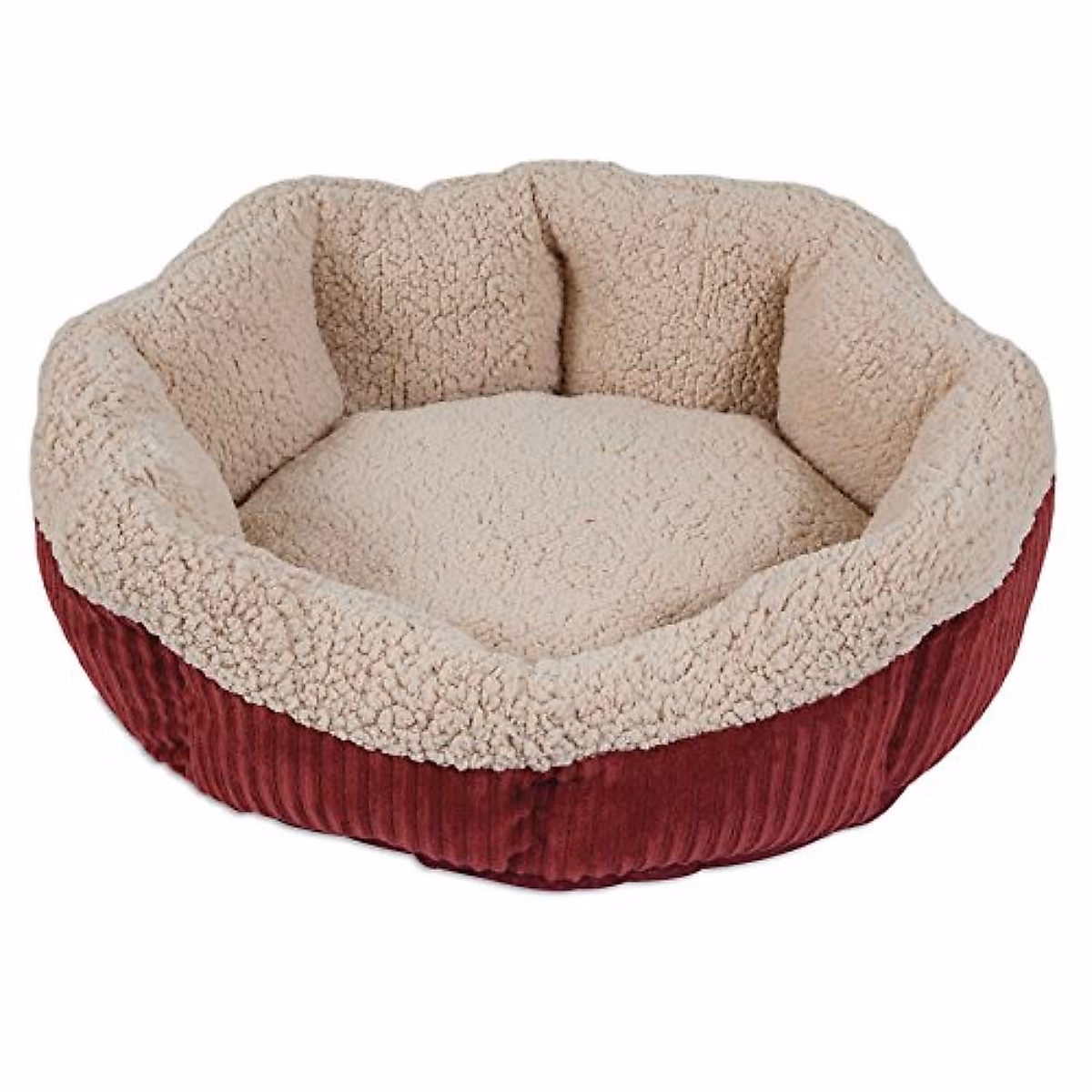 Petmate Aspen Pet Self Warming Round Bed, 19.5 Inches, Barn Red and Cream