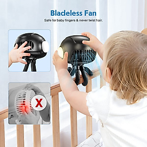 TOSTOG Stroller Fan with Light, Car Seat Fan Clip-on for Baby, Portable Bladeless Fan ​Mini Handheld Fan, 3-Speed Options USB Rechargeable Battery Operated Fan for Indoor&Outdoor