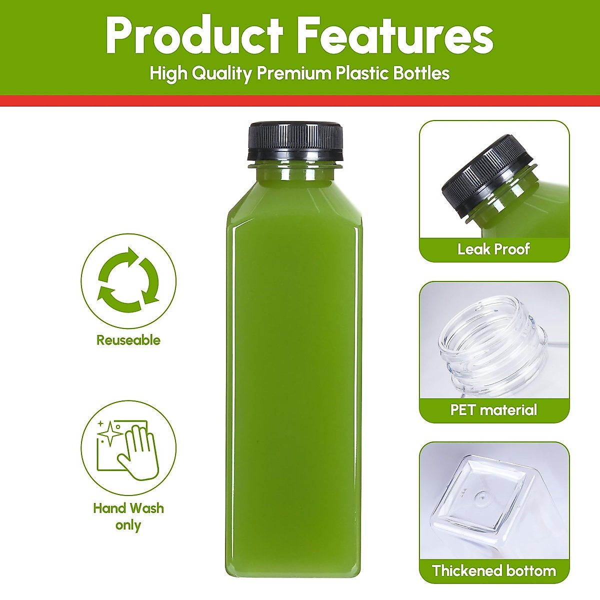 The Buyer Choice 162pcs 16oz Plastic juice containers with lids Bulk Reusable juice Bottles for juicing with Black Tamper Evident Lids, Disposable Empty Clear Bulk Beverage Containers for smoothies