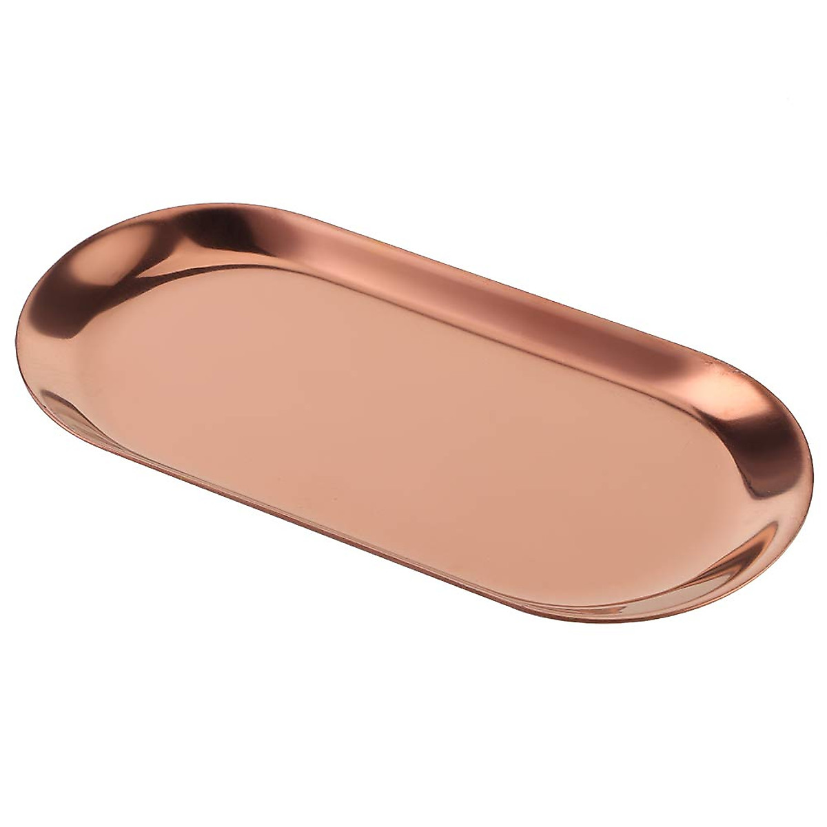 5pcs Stainless Steel Oval Shaped Towel Tray Cosmetics Jewelry Storage Tray Dish Plate OrganizerGold (Trumpet (rose gold rimless))