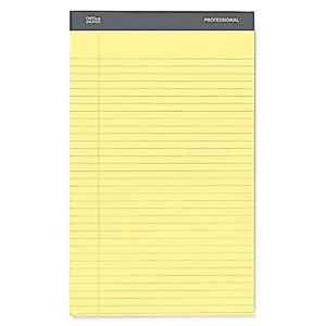 Office Depot Professional Legal Pad, 8 1/2in. x 14in., Canary, Legal Ruled, 50 Sheets, 4 Pads/Pack, 99489