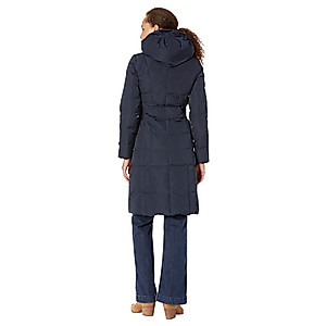 Cole Haan womens Taffeta With Bib Front and Dramatic Hood Down Alternative Outerwear Coat, Deep Navy, Medium US