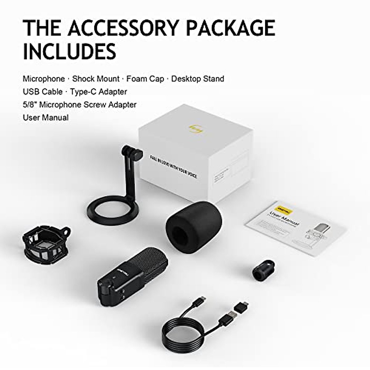 ZINGYOU USB Microphone for Computer, Condenser Desktop Mic Plug & Play with Mic Gain, Mute Button and Headphone Port for PC Recording, Gaming, Streaming, YouTube, Twitch, Voice Over, ZY-UD2 (Black)