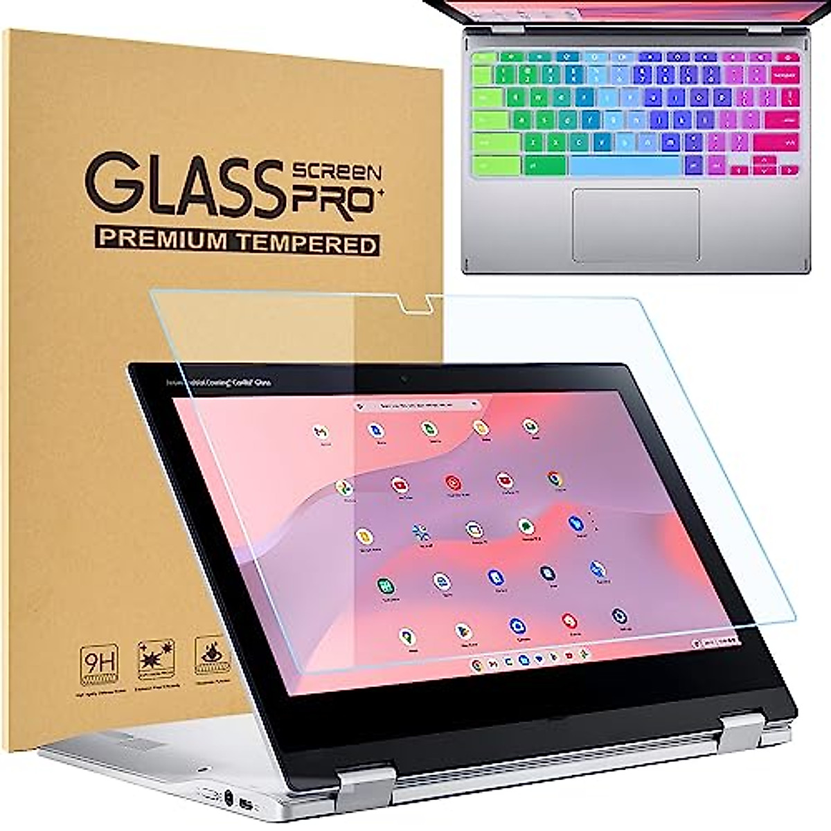 11.6" Screen Protector Tempered Glass for 11.6" Acer Chromebook Spin 311 CP311 R11 CP511 C738T R721t, Acer X360 Chromebook Spin 11.6" 9H Hardness Tempered Glass with Colorful Silicone Keyboard Cover