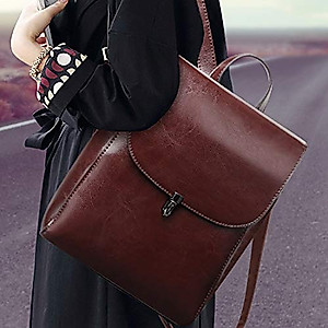 HESHE Women’s Leather Backpack Casual Style Flap Backpacks Daypack for Ladies (Coffee)