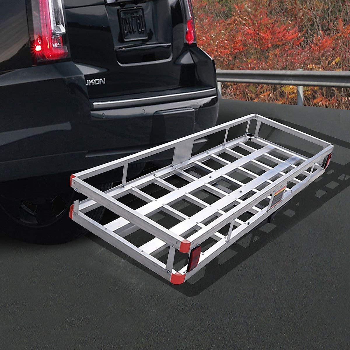 GOFLAME Aluminum Hitch Mount Cargo Carrier 60" x 22" Heavy Duty Luggage Basket Medical Rack Ramp Mobility and Equipment 500LBS Cargo Carrier for SUV, Truck, Car, Silver