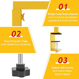 Fomcet 13"-42'' Tall Adjustable Over The Table Rod Stand with Clamps 28"-98" Length Gold Metal Table Arch for Wedding Birthday Party Anniversary Christmas Decoration Supplies