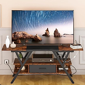 Yusong 65 inch LED TV Stand, Entertainment Center Gaming TV Table with Outlets, Up to 65" Media Console for Living Room, 29+DIY Dynamic RGB Modes, Rustic Brown and Black