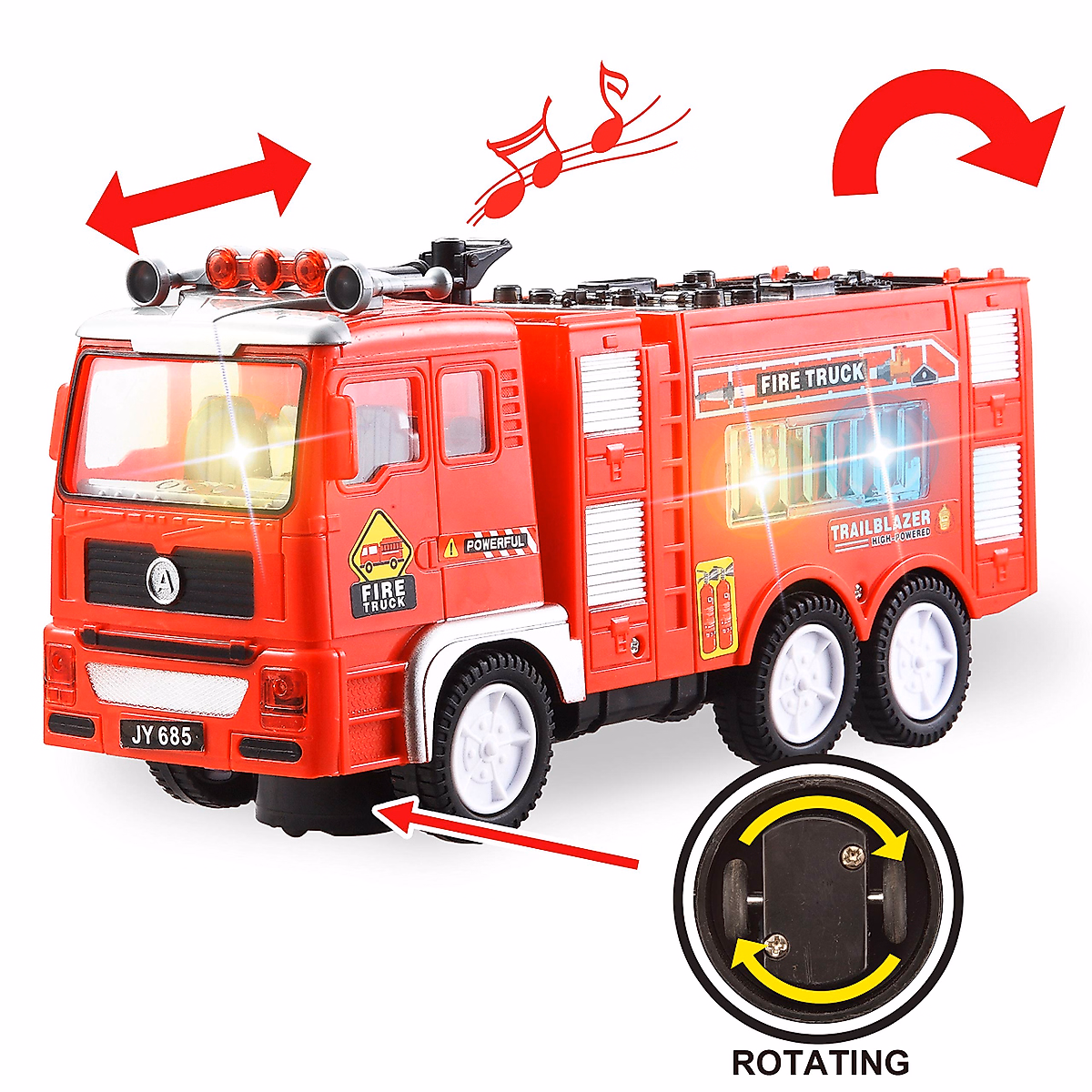 JOYIN 3-in-1 Toy Trucks, Automatic Bump & Go Fire Truck Toy, Garbage Truck, Play Excavator with Lights and Music, Vehicle Toys Gifts for Kids Boys and Girls 2-8 Years Old
