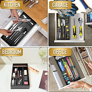 Conflech Silverware Organizer Small Bamboo Kitchen Drawer Organizer Utensil Organizer Silverware Holder Cutlery Organizer in drawer Flatware Organizer Tray (Black 4 Slots)