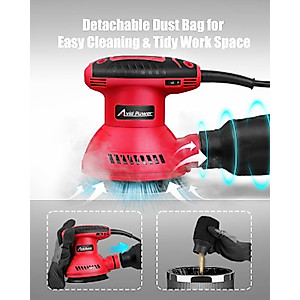 AVID POWER Orbital Sander 3.0 Amp 5 Inch Electric Sander Tool 6 Variable Speeds Random Orbit Sander for Woodworking, 7000-14000 RPM, 12 Pcs Sandpapers