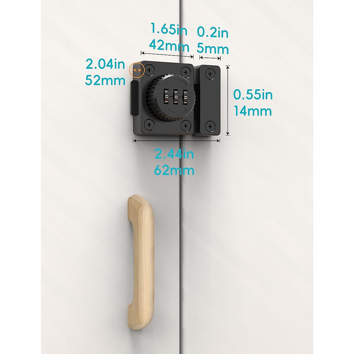 I-EASYDWW Combination Cabinet Latch, Keyless Drawer Lock, Easy to Install, Suitable for Kitchen Cabinet, Office Drawer, Wooden Furniture, One-Way Door, Etc (Black, 1 Pack)