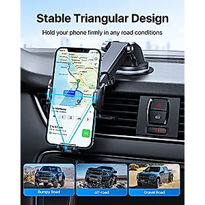 andobil Windshield Car Phone Holder [Super Suction Cup, Military Sturdy] Ultra Stable 3 in 1 Cell Phone Mount for Car Dashboard Vent Fit for iPhone 14 13 12 Pro Max Plus Samsung S23 S22 All Phones
