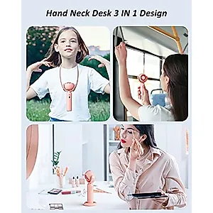 Otlonpe Handheld Fan, Mini Portable Fan[Hand Desk Neck 3 IN 1], Turbo Hand Held Fan 130°Rotatable Rechargeable Personal Fan, Small Hand Fan with 3 Speeds/Base/Lanyard for Travel Outdoor Home Office