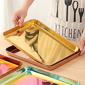 Dongbo Stainless Steel Dessert Serving Trays for Coffee Table Food Barbecue Rainbow Dish Fruit Plate Breakfast Tray Kitchen Accessories, 31.3*24.5*2.5 cm