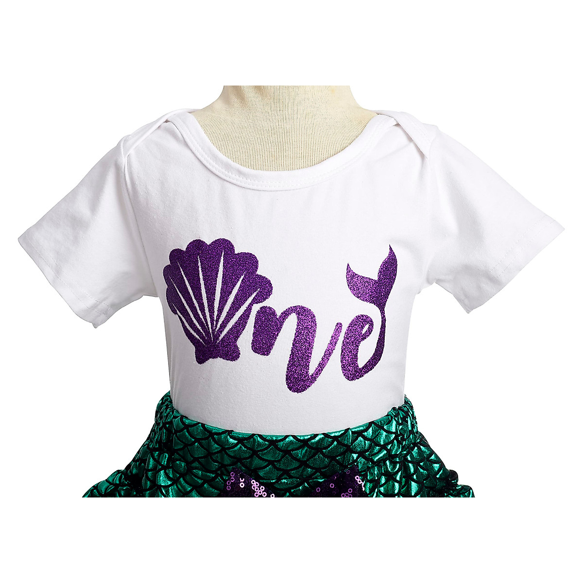 Dressy Daisy 1st First Birthday Mermaid Romper Bodysuit Onesie Outfits for Infant Baby Girls Fancy Party Dress Up Skirt Set with Bowknot Headband Size 12-18 Months 322