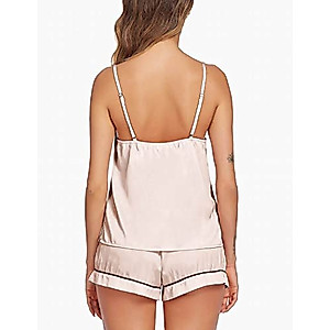 Ekouaer Sleepwear Set Women's Satin Cami Sleep Shirts with Short Lounge Shorts Silk Soft Pjs Set Valentines Gifts (Champagne,M)