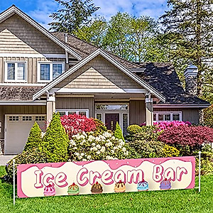 Ice Cream Bar Large Banner Sign Backdrop,Ice Cream Theme Party Decorations Supplies For Children Kids Boys And Girls,Pink Ice Cream Theme Baby Shower Large Banner 9.8x1.6ft