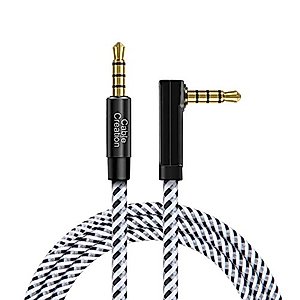CableCreation 3.5mm Audio Cable, 90 Degree Right Angle 4-Conductor TRRS Stereo Aux Cable [Microphone Compatible], 3Feet…