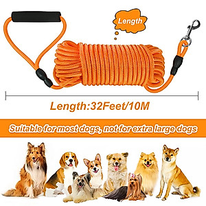 Vivifying Long Dog Leash, 32ft Floating Dog Training Leash, Check Cord Rope Leash with Comfortable Handle for Outside, Hiking, Swimming, Beach and Lake (Orange)