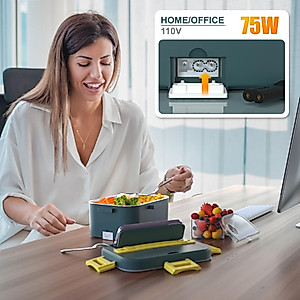 Adocfan Electric Lunch Box 75W 1.8L Food Warmer Heater 12V 24V 110V Faster Heated Lunch Box for Car/Truck/Home Portable Heating Boxes with 304 SS Container Fork & Spoon (Dark green)