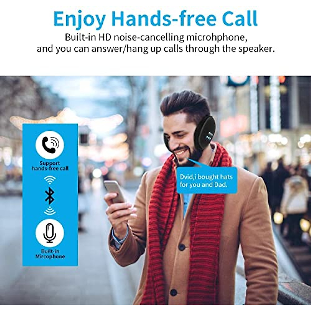 Wireless Bluetooth Ear Muffs for Winter Women Men, Built-in HD Speakers & Microphone, for Winter Outdoor Sports Travel