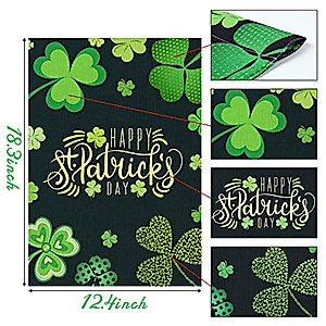 WATINC 2Pcs Happy St. Patrick's Day Garden Flag Burlap Double Sided Clover House Flags Shamrock Indoor Home Flag with Green Hat Pattern Outdoor Three Leaves Decor Flag for Celebration 18.3 x 12.4 In
