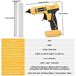 Hot Glue Gun, Cordless Glue Gun (for DeWalt 20V Lithium-Ion Battery)