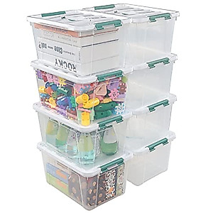 Easymanie 14 Quart Latching Container Box with Handle, 8 Pack Plastic Lidded Storage Bin
